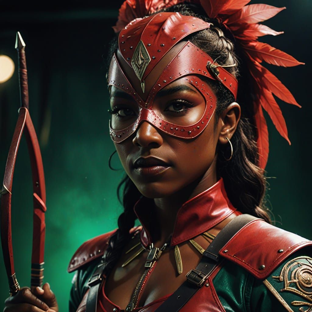 African-American Archer in Red Leather: Hyperreali... - AI Art