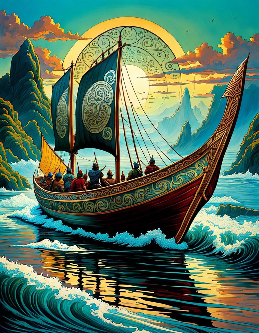 Viking Longboat Art Nouveau - AI Generated Artwork - NightCafe Creator