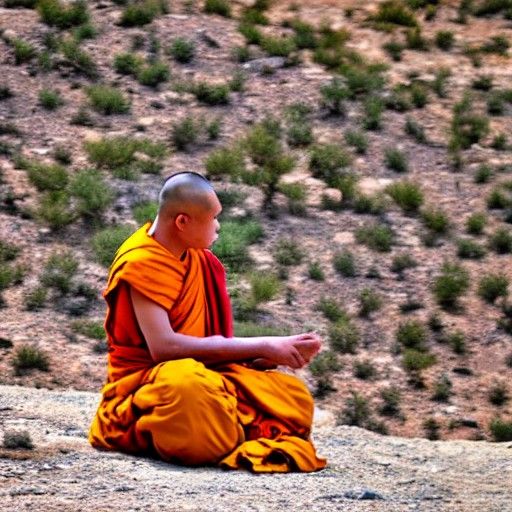 A buddhist monk alone in a harsh desert climate - AI Generated Artwork ...