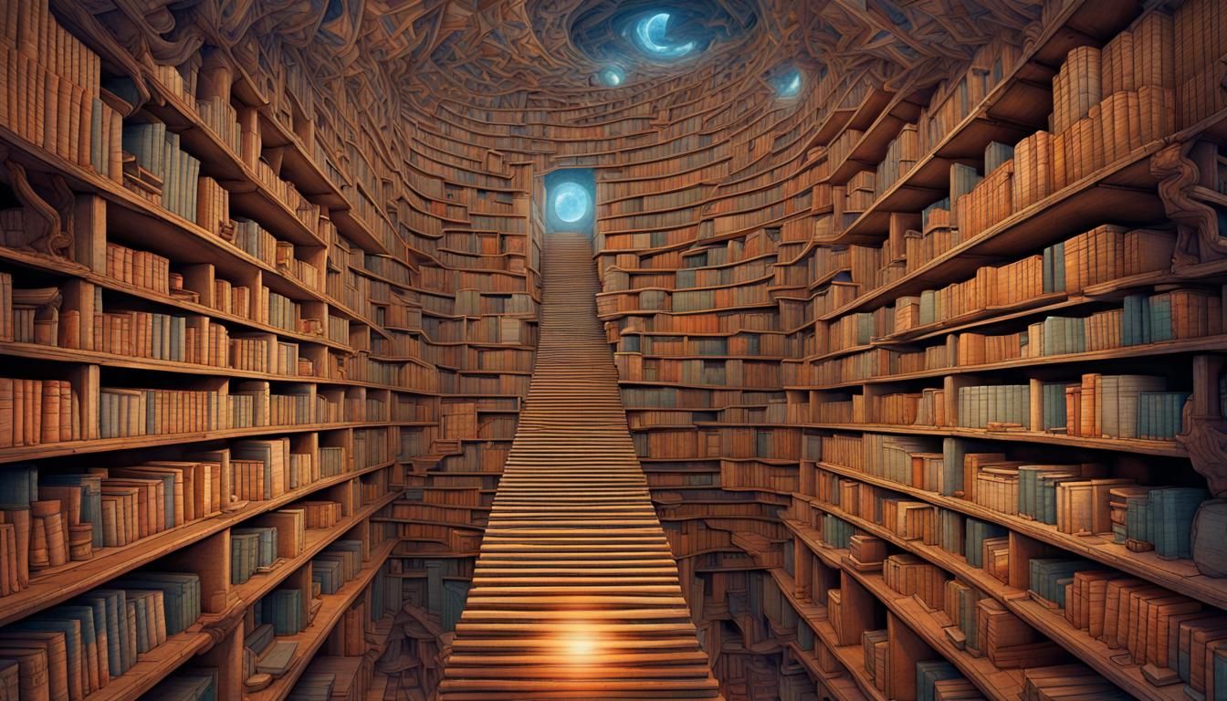 A cavernous library full of stairs and many, many levels, huge ...