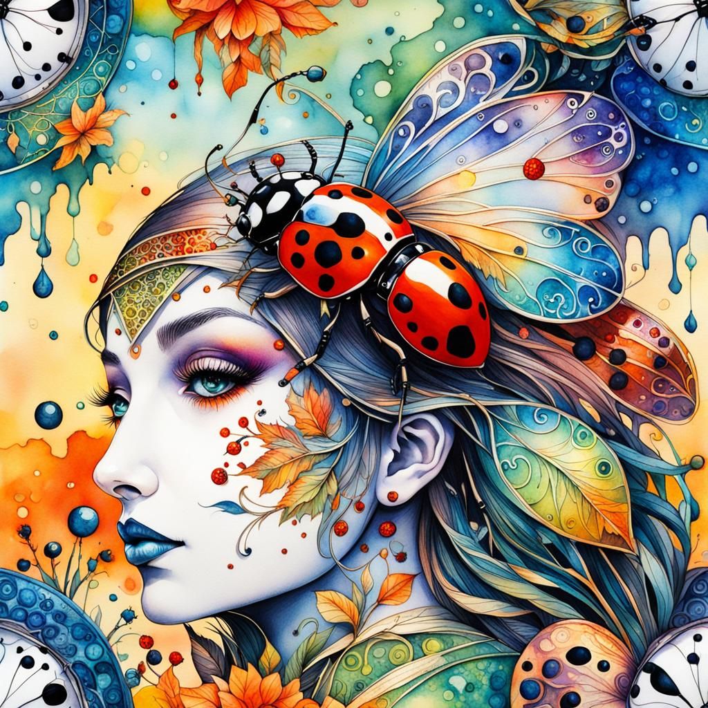 Ladybug Lady at Fall Equinox - AI Generated Artwork - NightCafe Creator