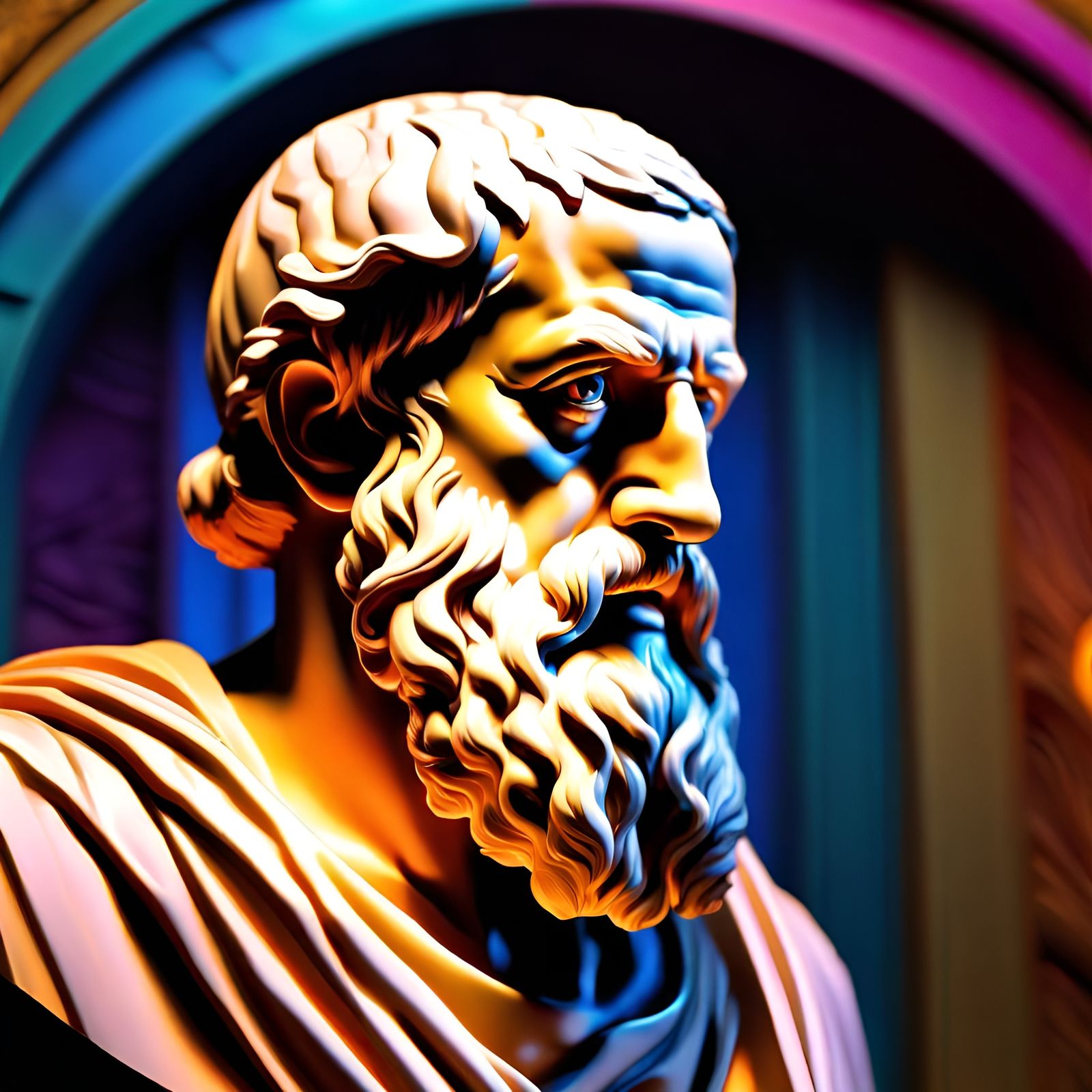 Plato contemplates his Theory of Forms, hyperrealistic, splash art ...