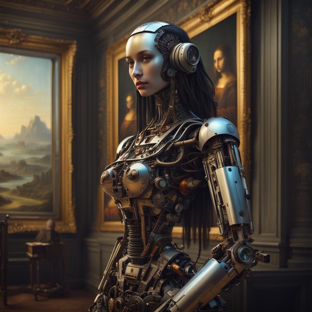 Mona Lisa transformed into a robot - AI Generated Artwork - NightCafe Creator