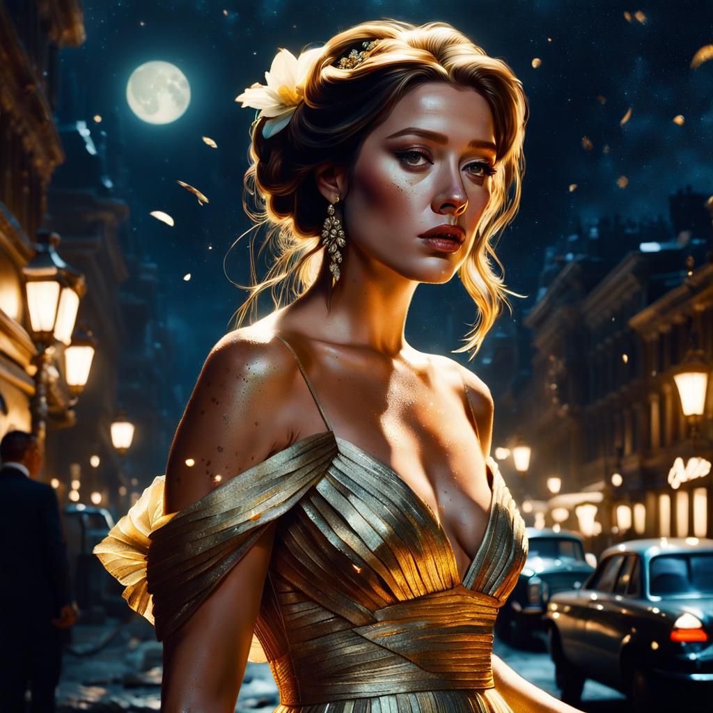 Gorgeous Adele Exarchopoulos bride in a golden dress - AI Generated Artwork - NightCafe Creator