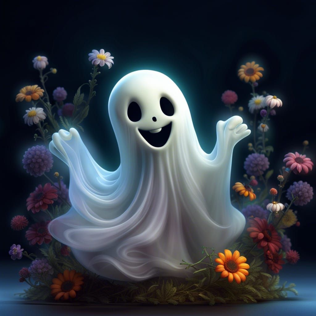White translucent very cute smiling Ghost/A very cute little ...