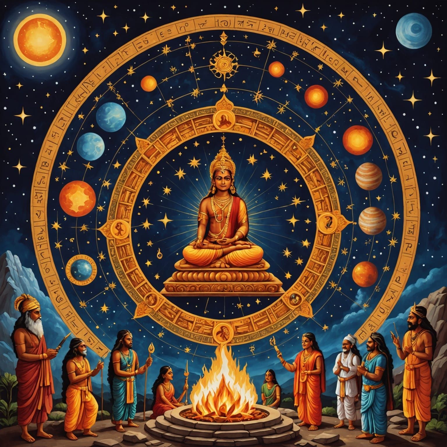 Ancient Temple Under Starry Vedic Cosmos - AI Art