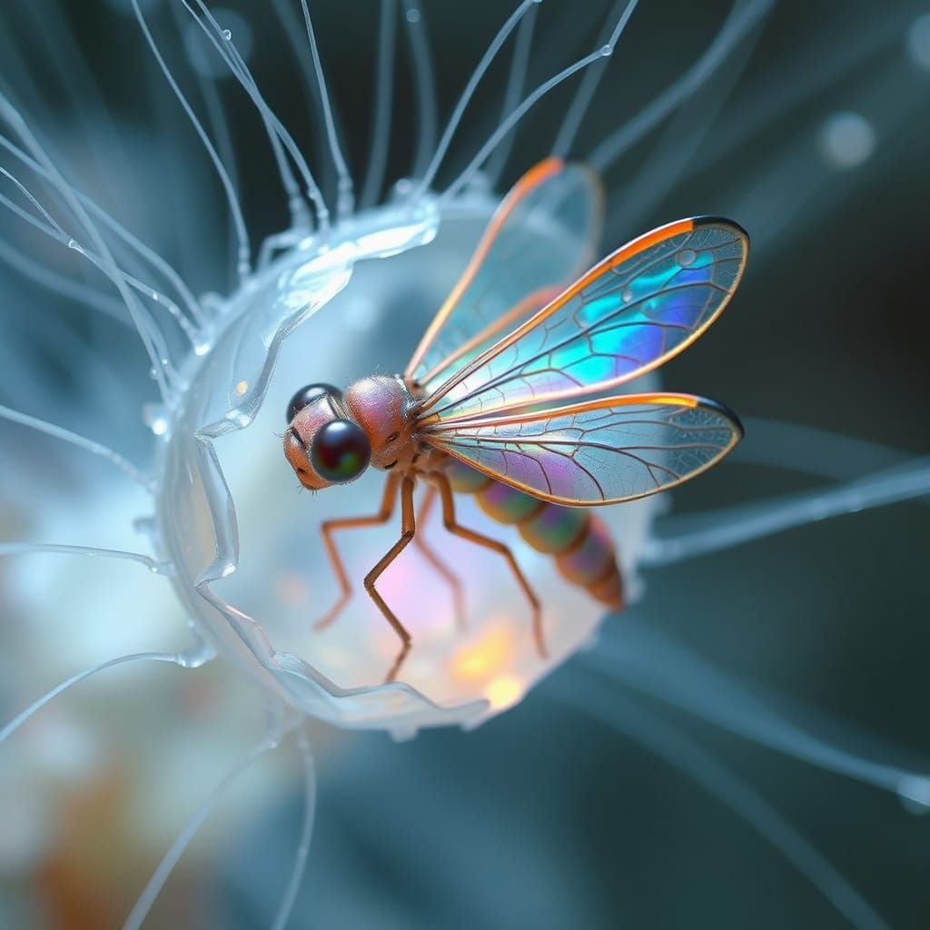 Ethereal Creature Emerges from Crystal Cocoon - AI Art