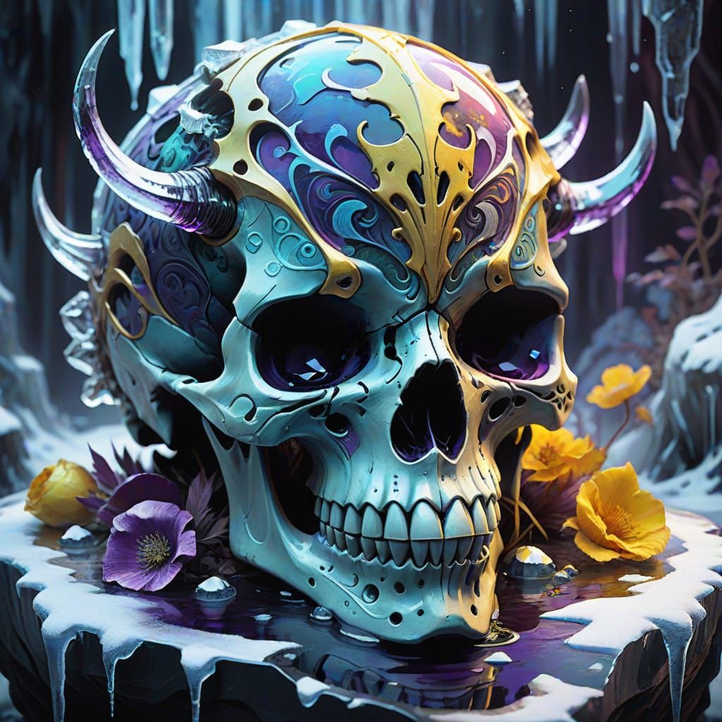 Dark Fantasy Ice Sculpture of a Jurassic Raptor Sk... - AI Art