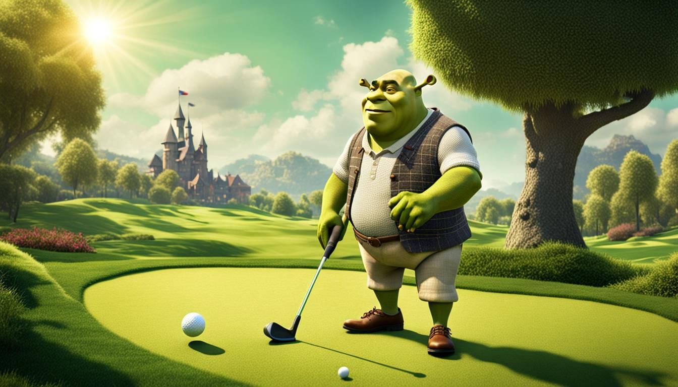Shrek playing golf - AI Generated Artwork - NightCafe Creator