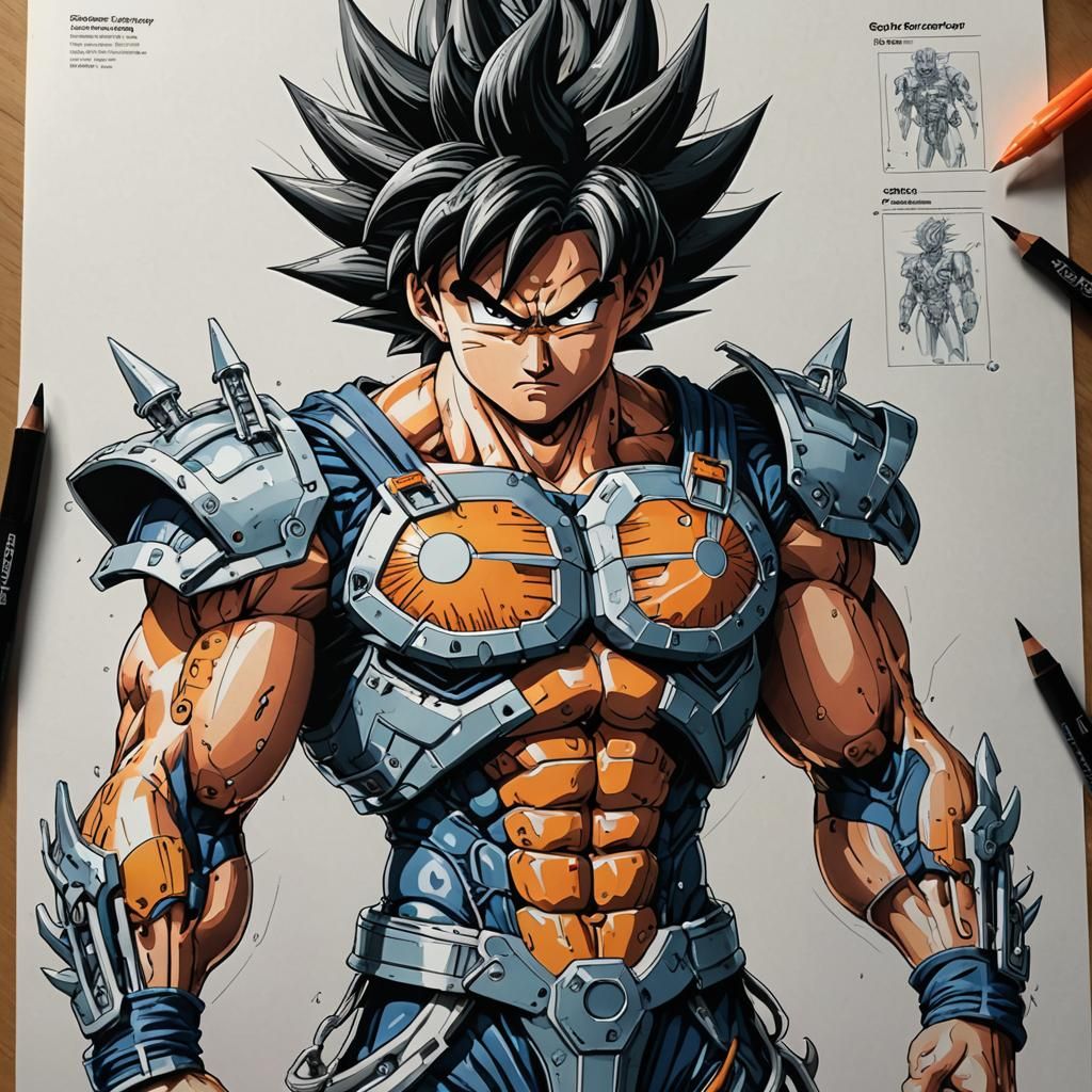 A biologycal anatomy sketch of a Goku-terminator-cyborg by natgeo, ink ...