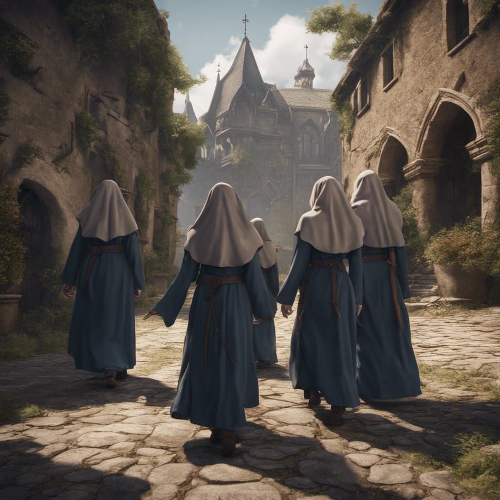 A group of medieval nuns walking outside - AI Generated Artwork ...