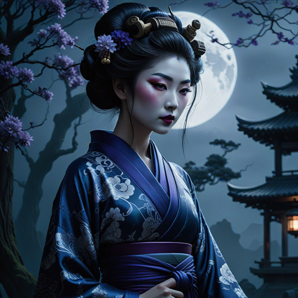 Giesha - Ethereal Geisha in an Indigo Kingdom