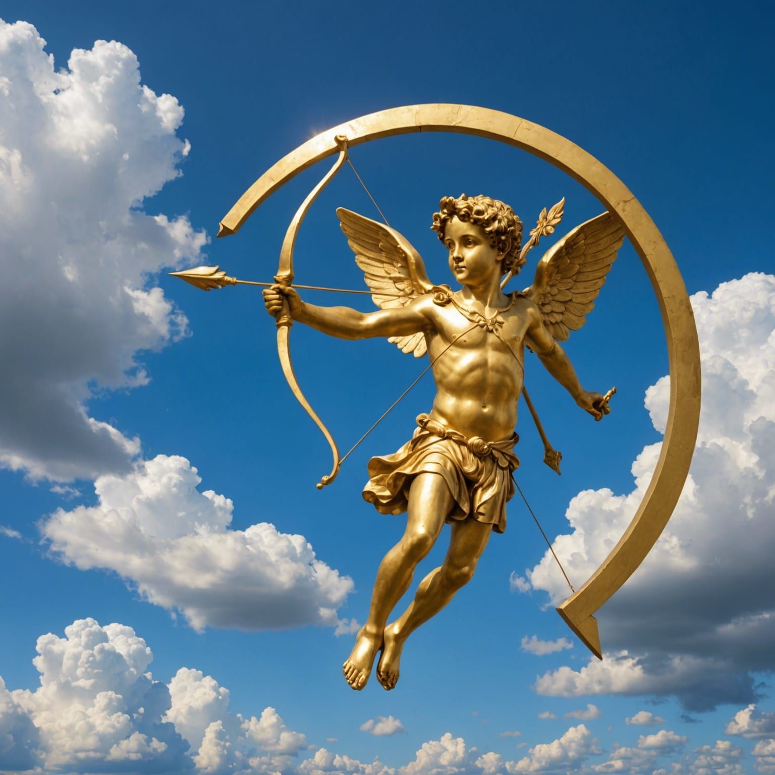 cupidon avec son arc et une flèche en or dans le ciel - AI Generated ...