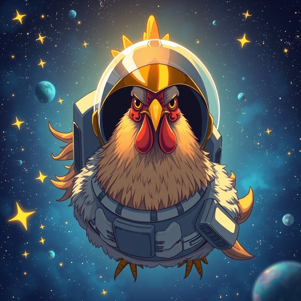 Majestic Chicken in Space, Anime Style - AI Art