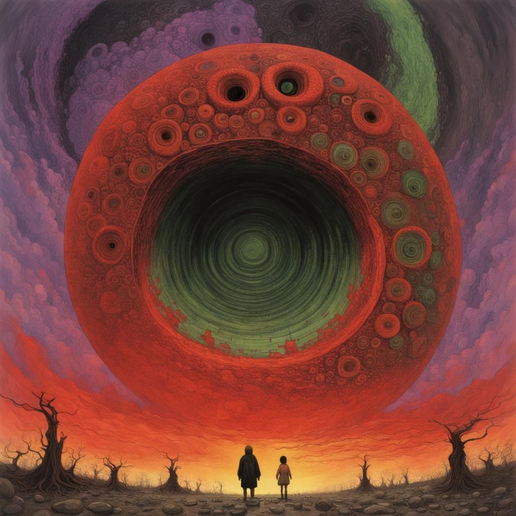 Uzumaki,in the sky, purple, red, black, green, 8k resolution post ...