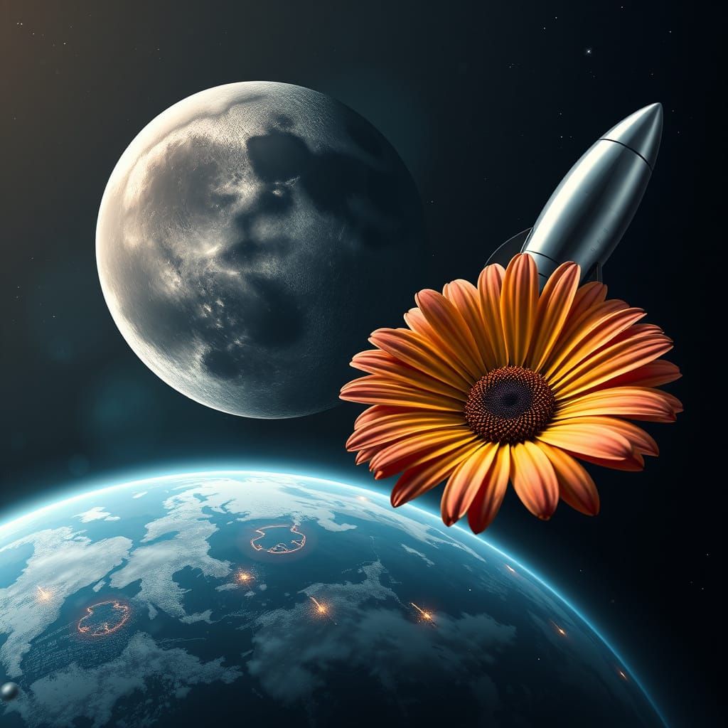 Dreamlike Harmony: Moon, Daisy, Rocket, and Earth ... - AI Art