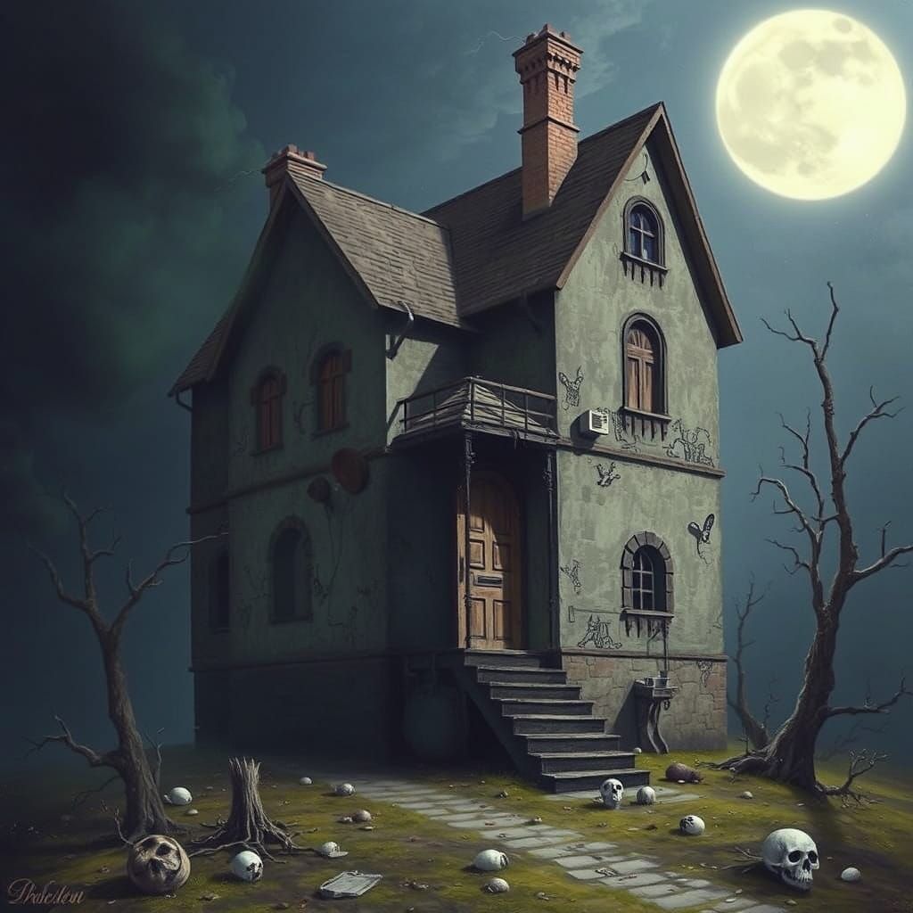 Macabre Mansion in Dark Surrealist Style - AI Art