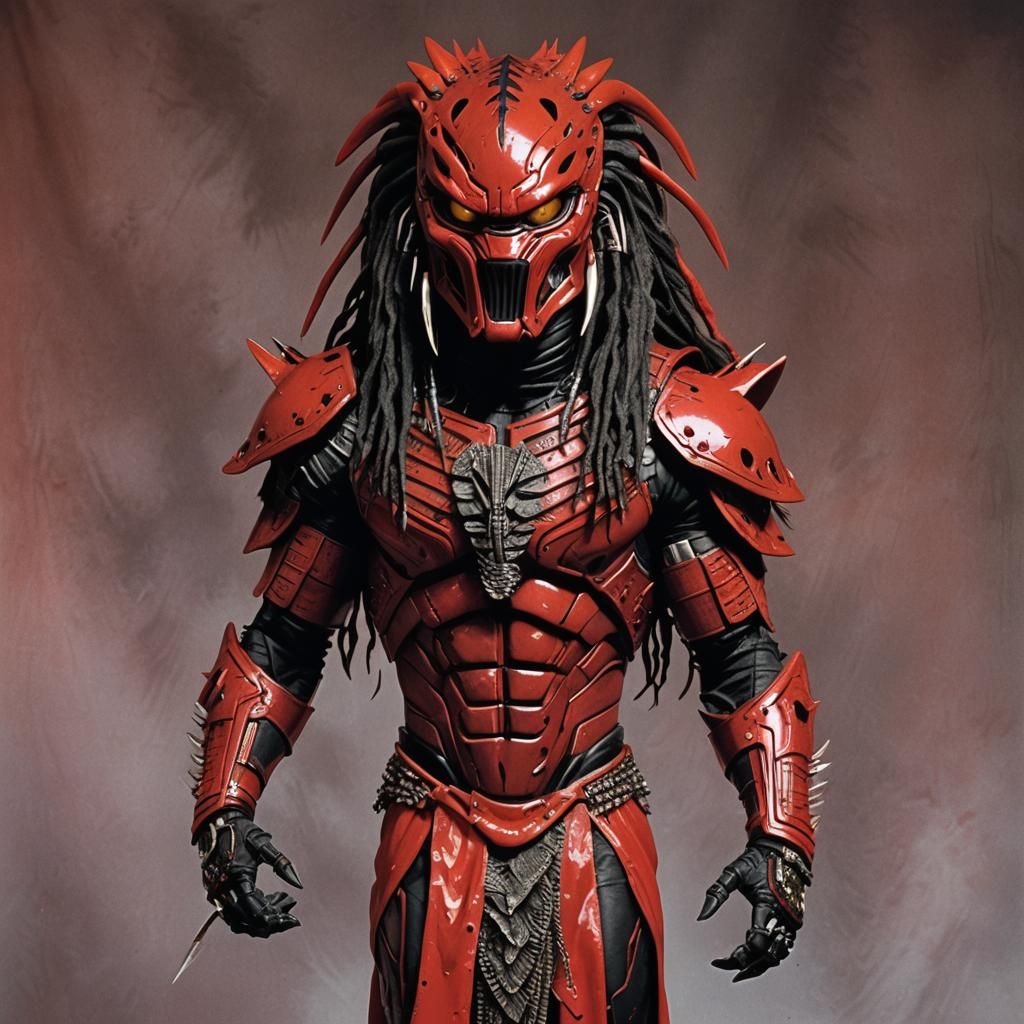 1990's predator in a full bright red gala dress - AI Generated Artwork ...