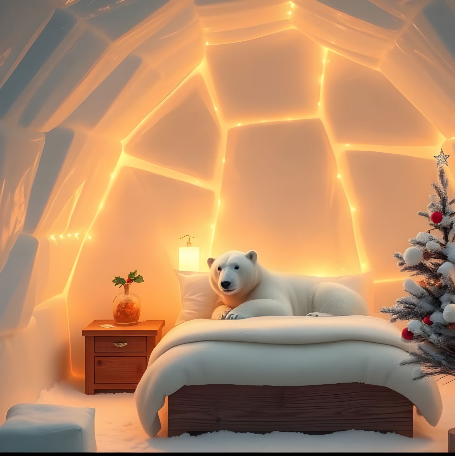 Polar Bear in an Icy Room - Festive Polar Bear in Cozy Ice I...