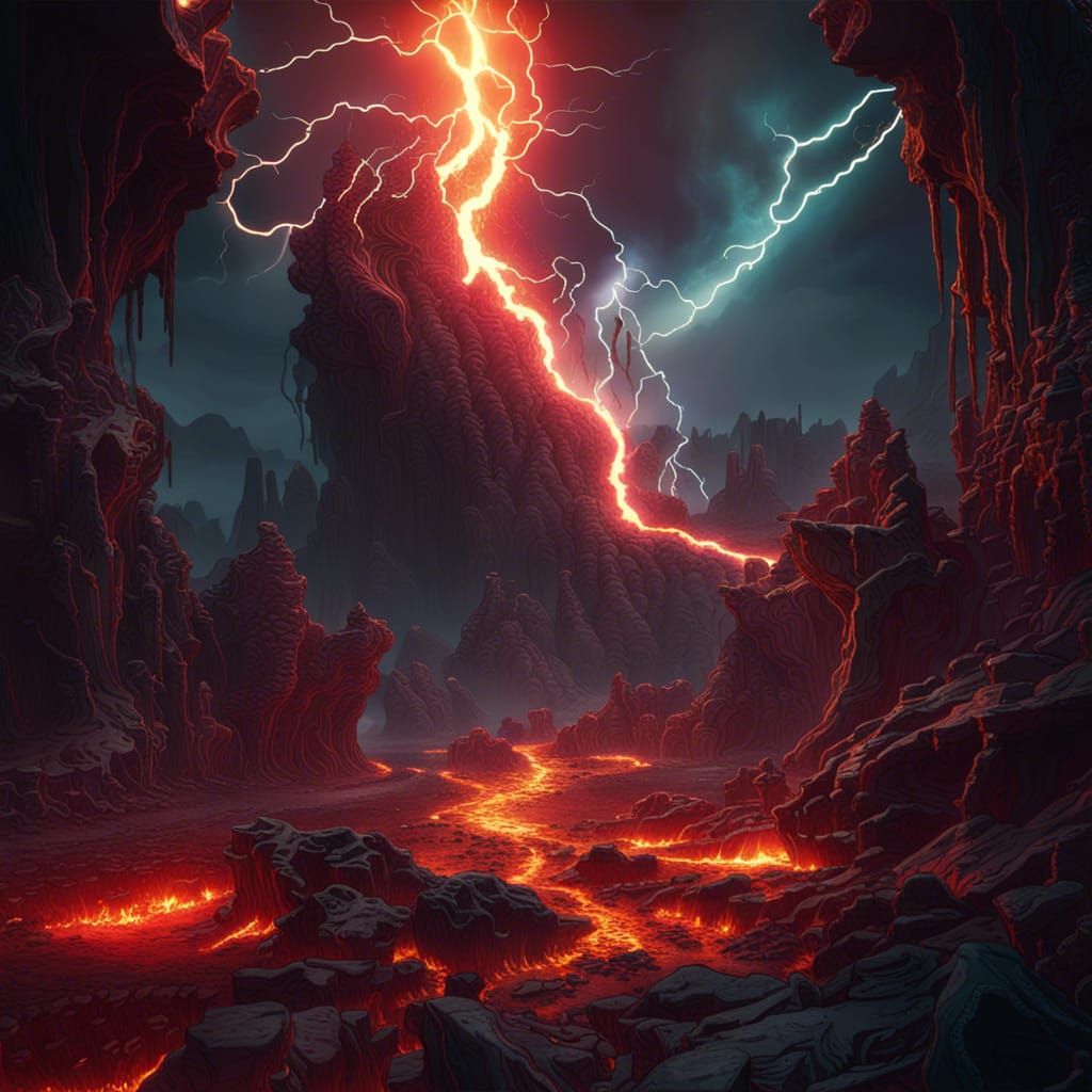 A primordial hellscape crisscrossed with brilliant bright heat ...