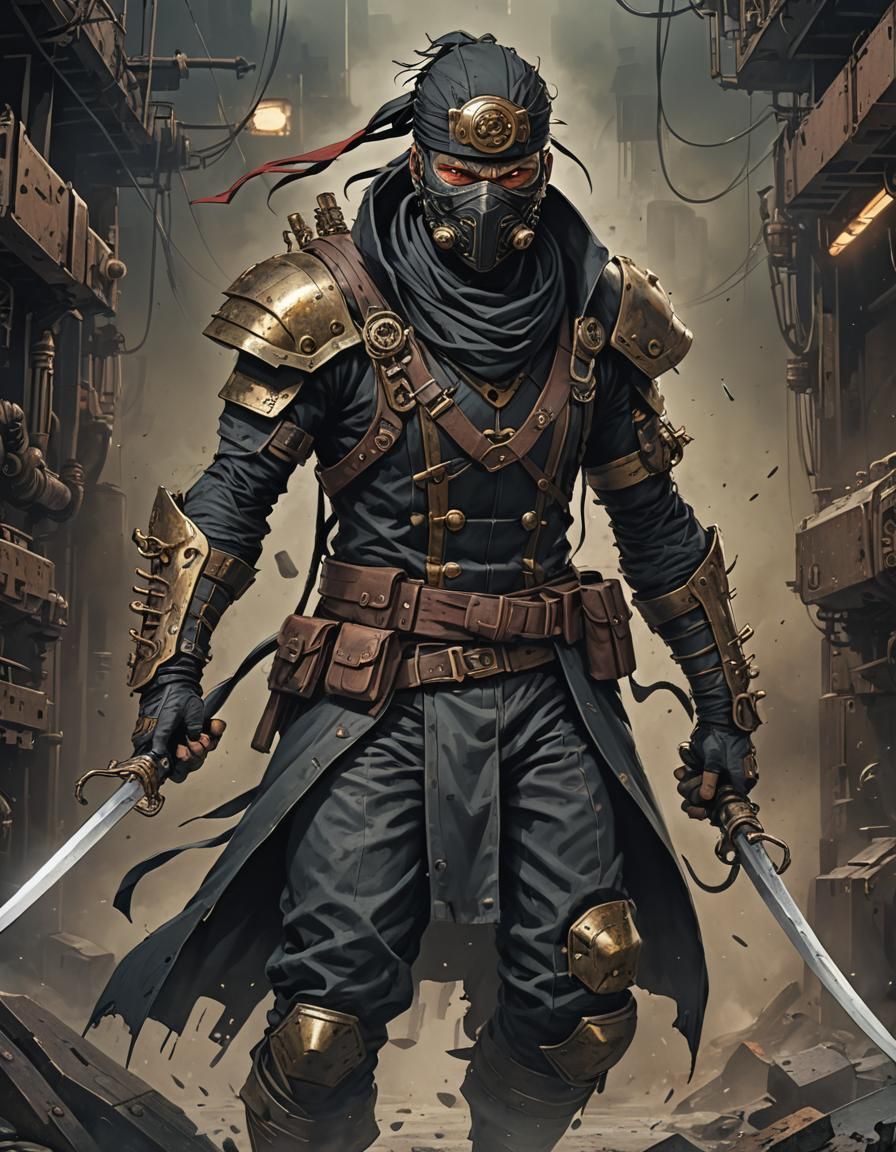 a brutal steampunk ninja - AI Generated Artwork - NightCafe Creator