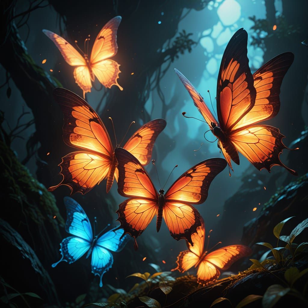 Glowing Butterflies - Surreal Elemental Butterflies Levitate...
