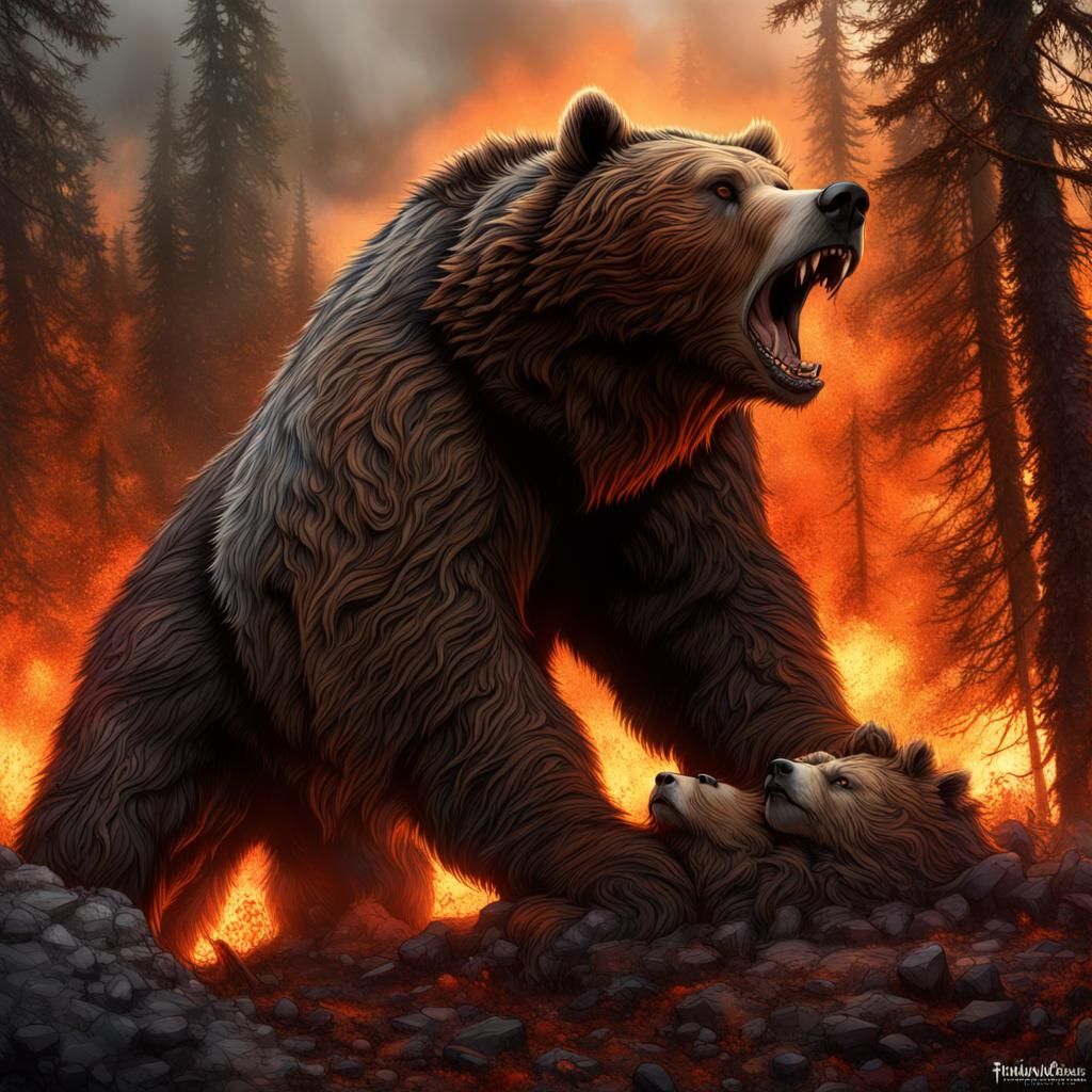 Bear, escaping the forest fire - AI Generated Artwork - NightCafe Creator