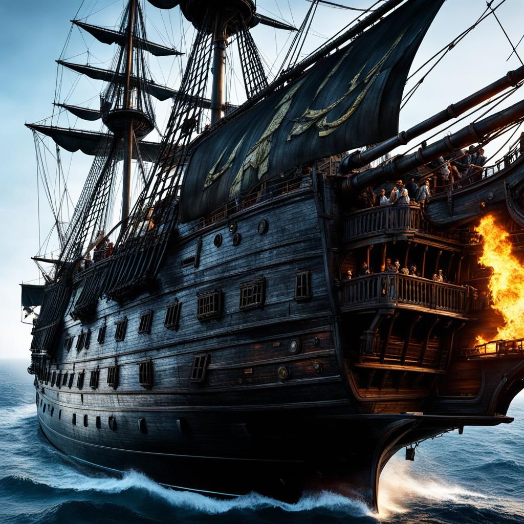Pirate ship on fire - AI Generated Artwork - NightCafe Creator