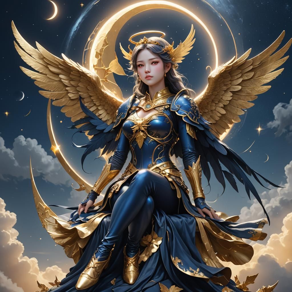beautiful gold and blue angel - AI Generated Artwork - NightCafe Creator