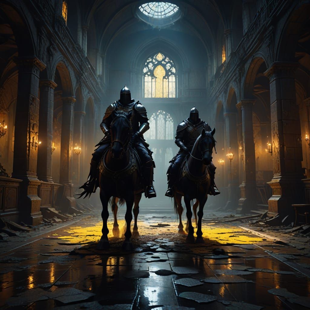 Ethereal Knight in Fading Castle Halls - AI Art