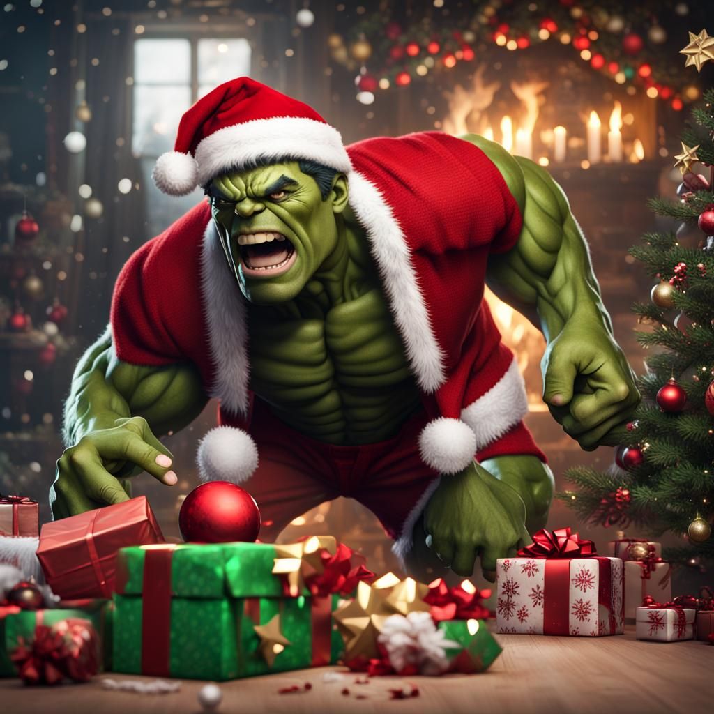 Hulk having a smashing good Christmas - AI Generated Artwork ...