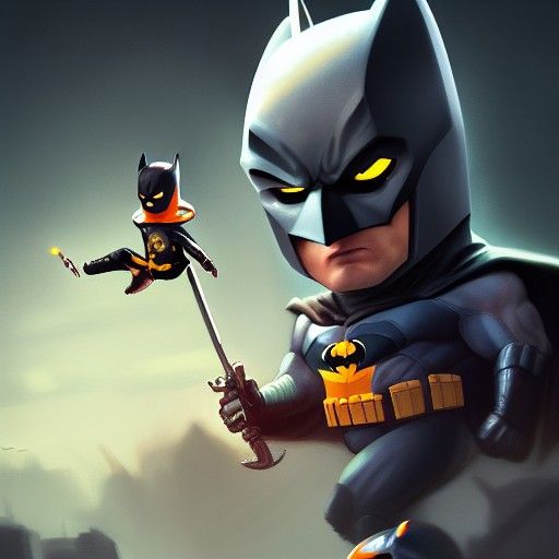 Ben Affleck as chibi Batman fighting chibi Deathstroke - AI Generated ...