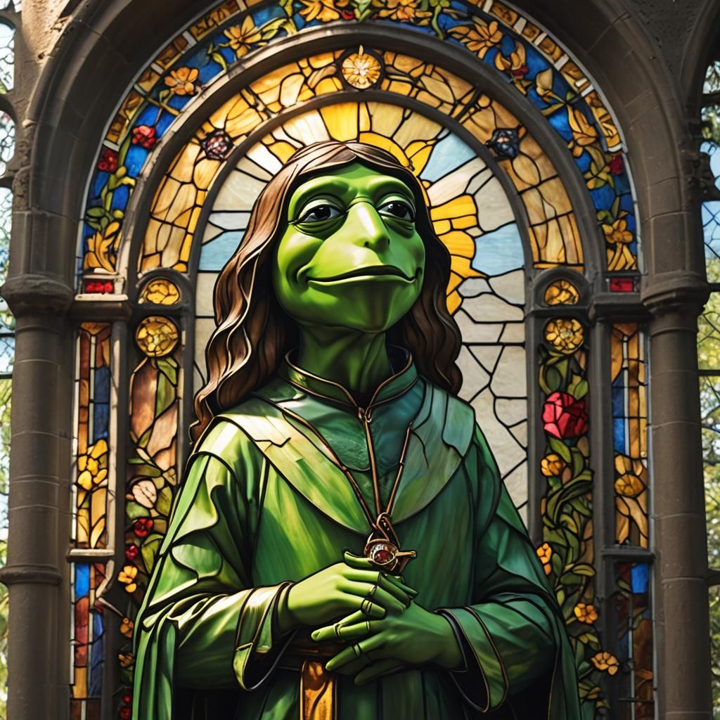 A stained glass image of Kermit. Hyper realistic in a stained-glass ...