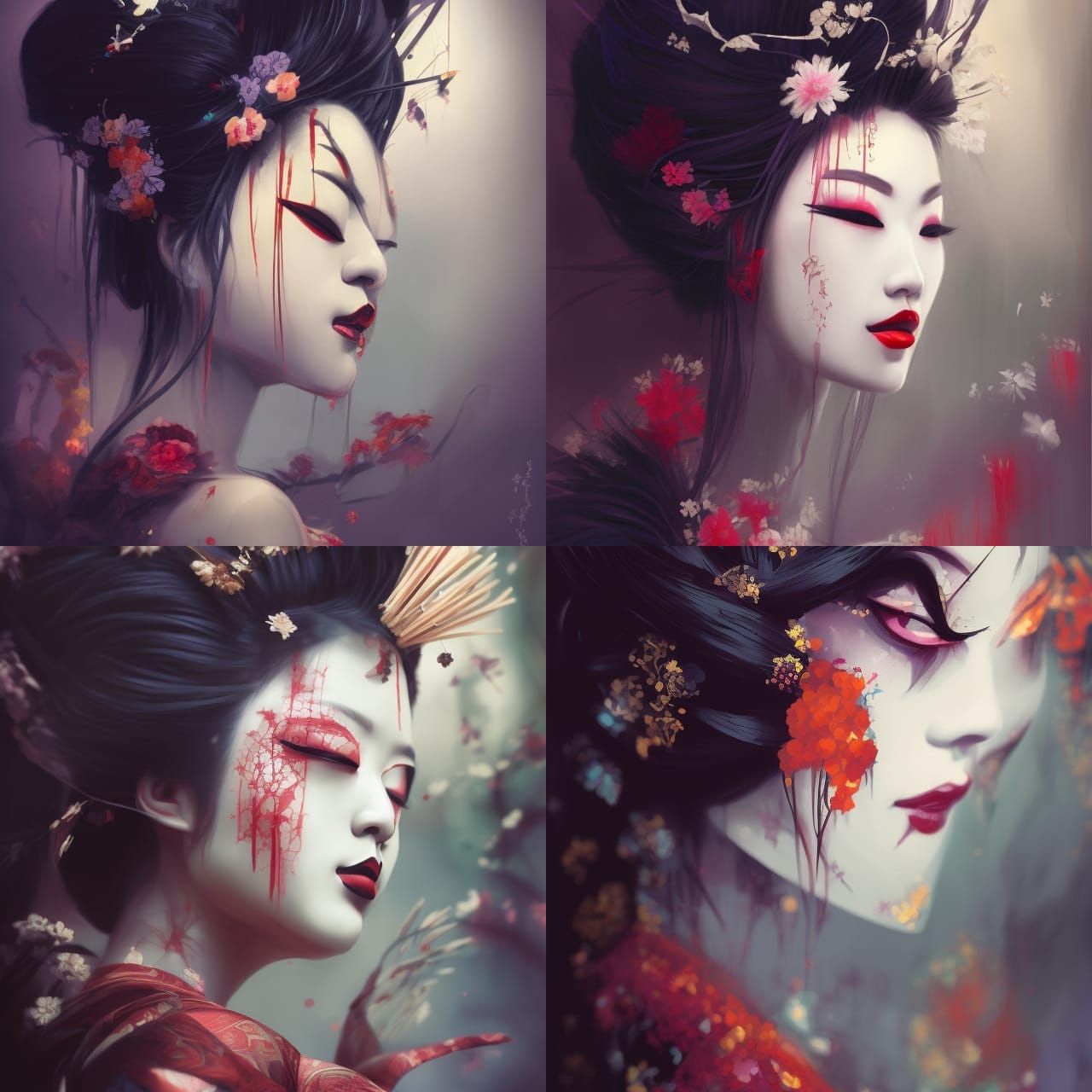 Beautiful dark black coloured(Geisha) Splash Art , Surrealistic, Epic, , Splash Style Of ...