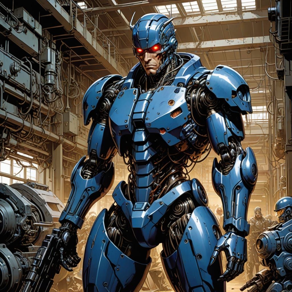 Cyberpunk Rebirth in a Gritty Factory - AI Art