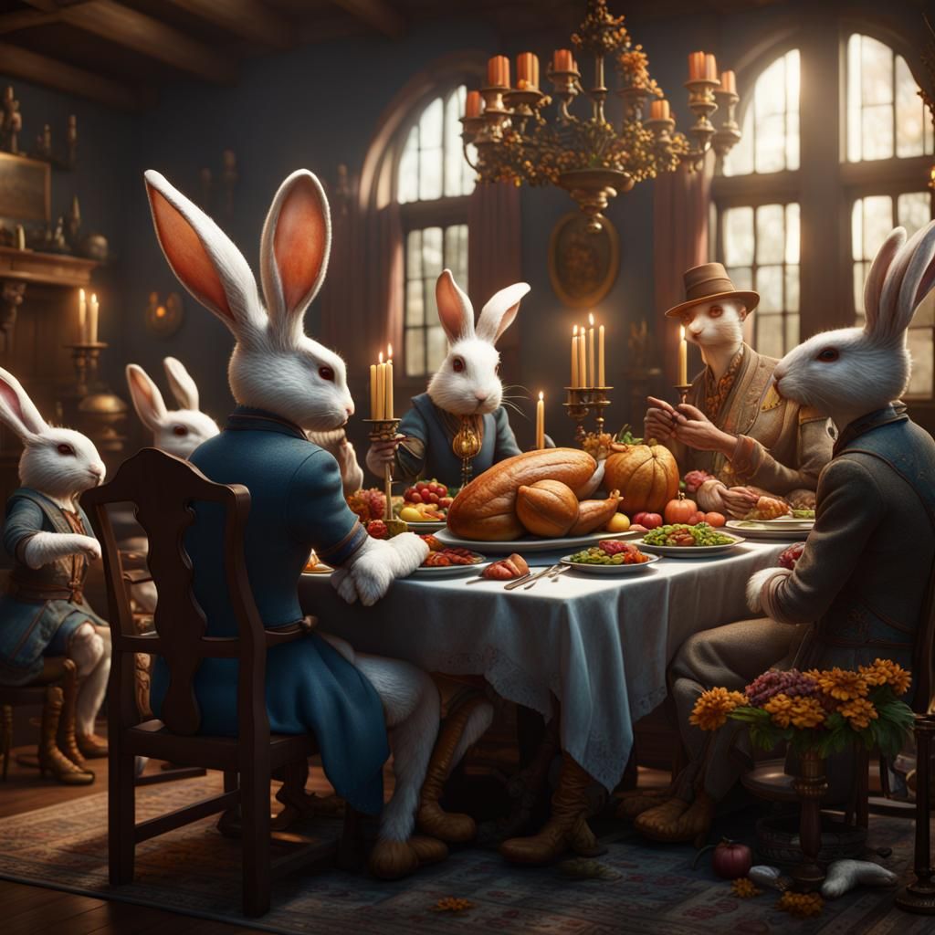 rabbit thanks giving at the dinner table with relatives - AI Generated ...