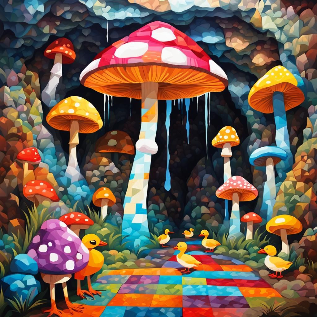 Patchwork Mushroom Duck Cave - AI Generated Artwork - NightCafe Creator
