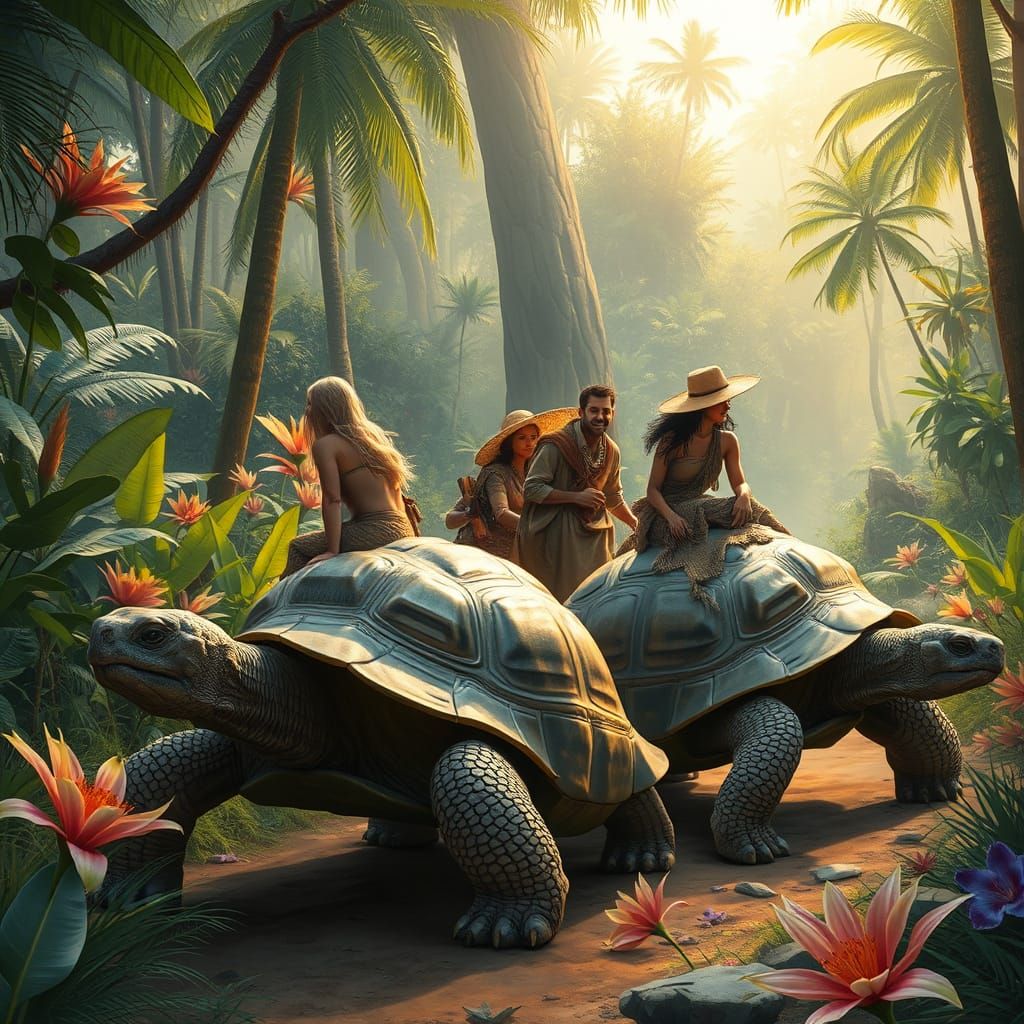 People riding tortoise - People riding tortoise