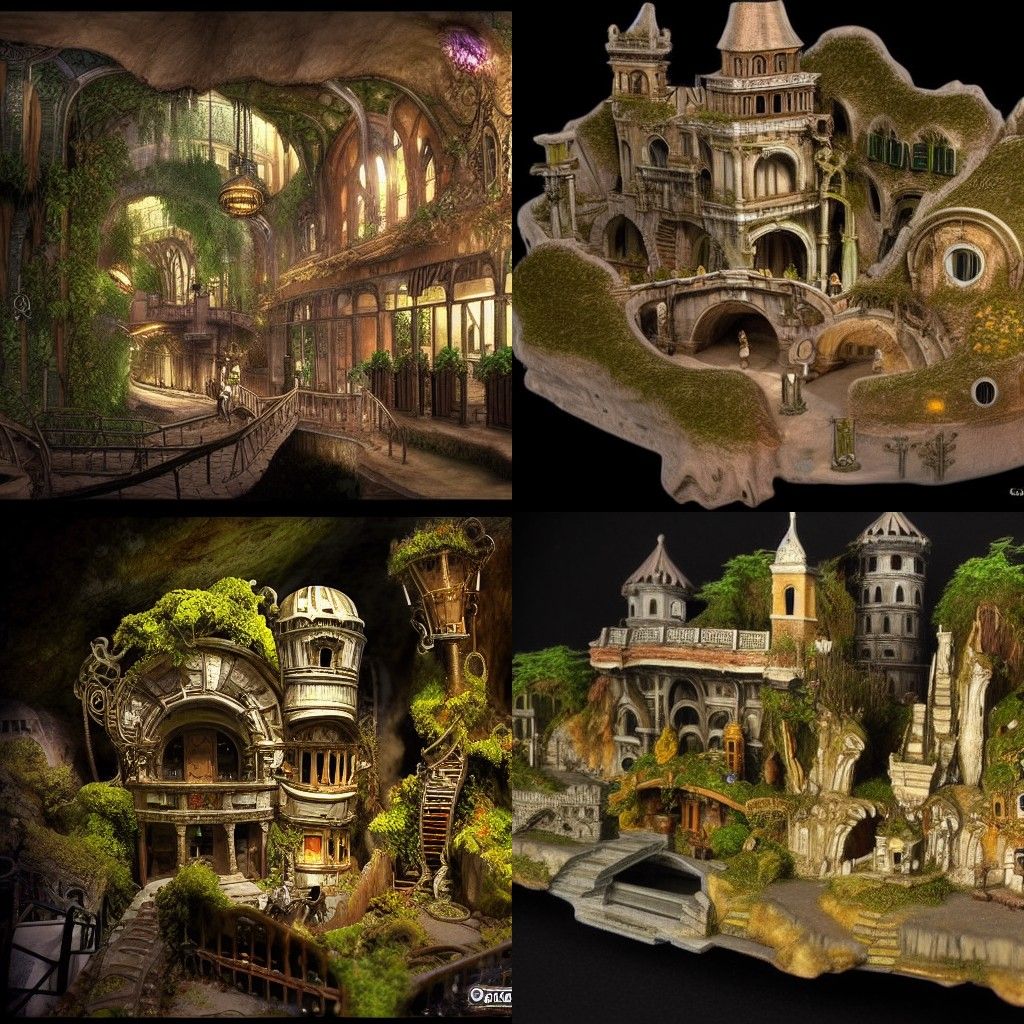 Subterranean underground cave cavern gorge overgrown steampunk Venice ...