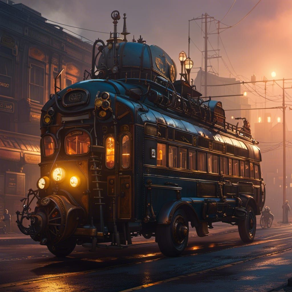 Steampunk school bus - AI Generated Artwork - NightCafe Creator