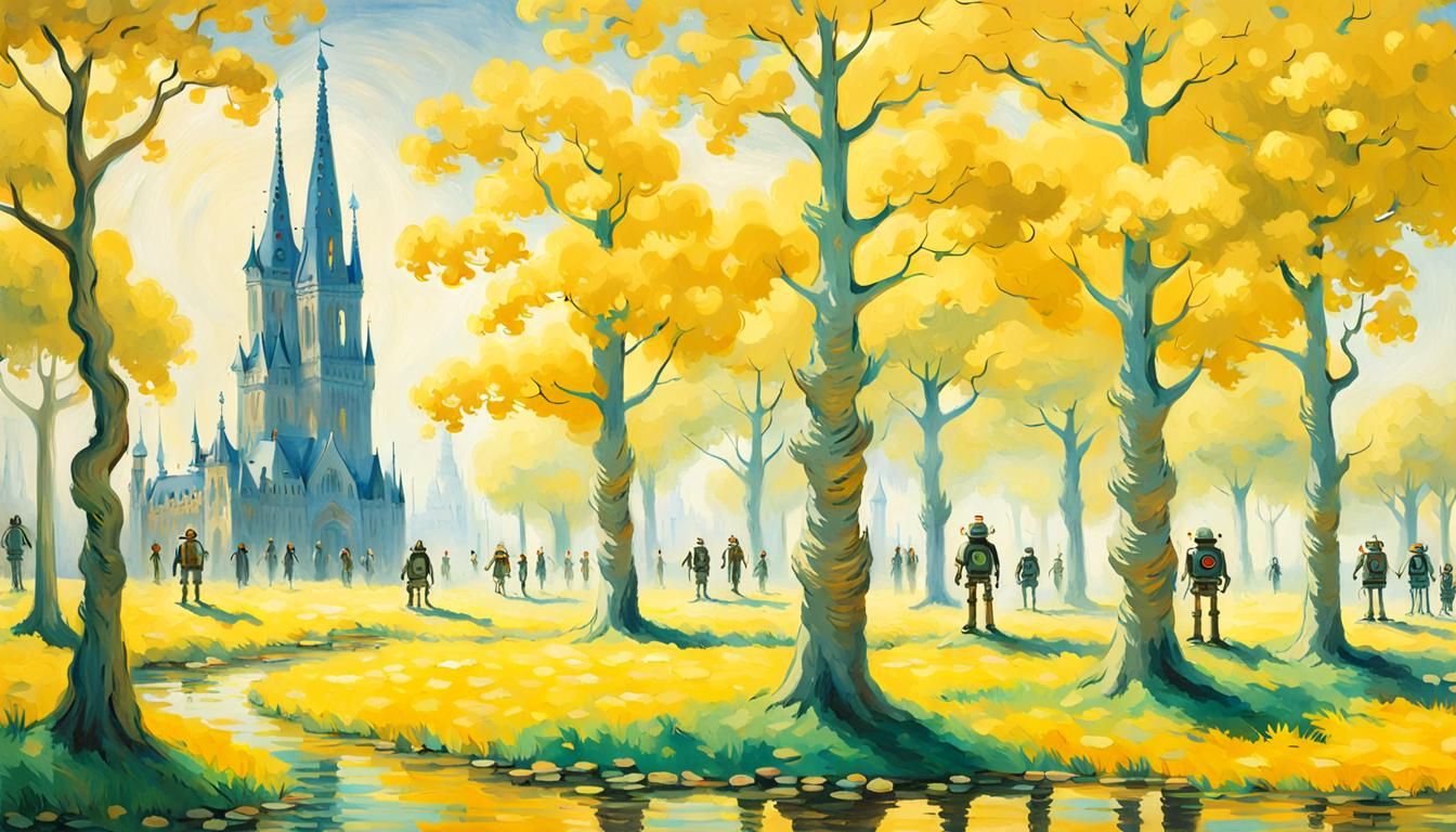 Robots in a Claude Monet Painting - Robots Amidst Impression...