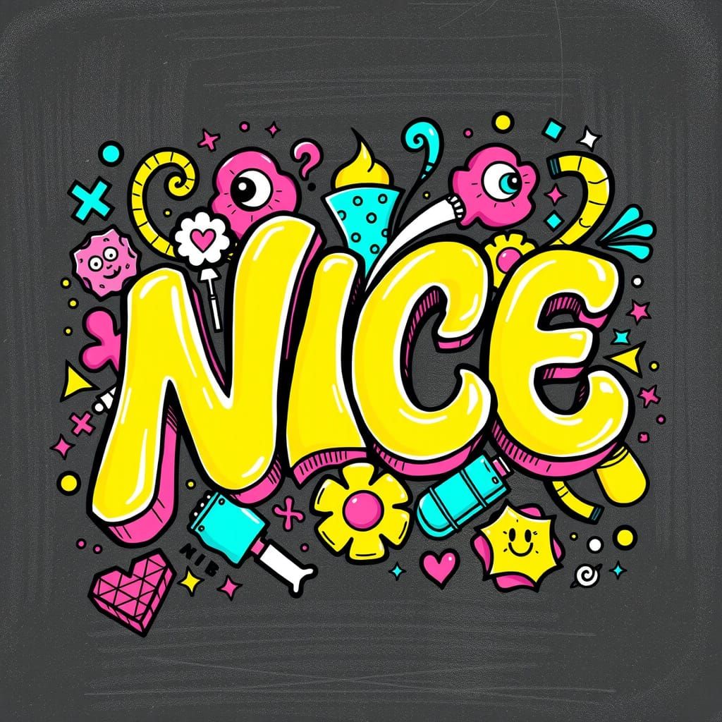 Vibrant 3D Script Painting of NICE in Neon Turquoi... - AI Art