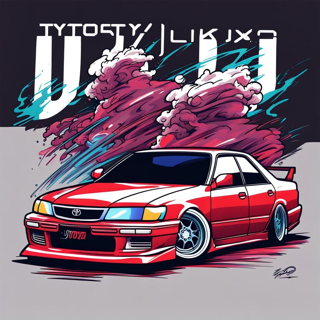Toyota jzx100 drifting T-shirt design, cartoon, animated, colorful, Tokyo, vintage - AI ...