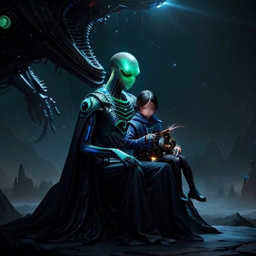 Alien with human pet - AI Generated Artwork - NightCafe Creator