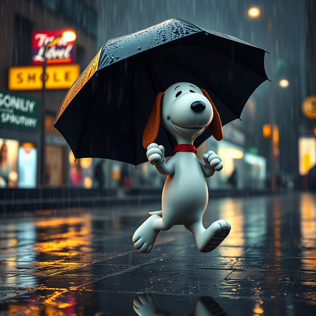 Snoopy's Joyful Rain Dance in a Hyperrealistic Sty... - AI Art