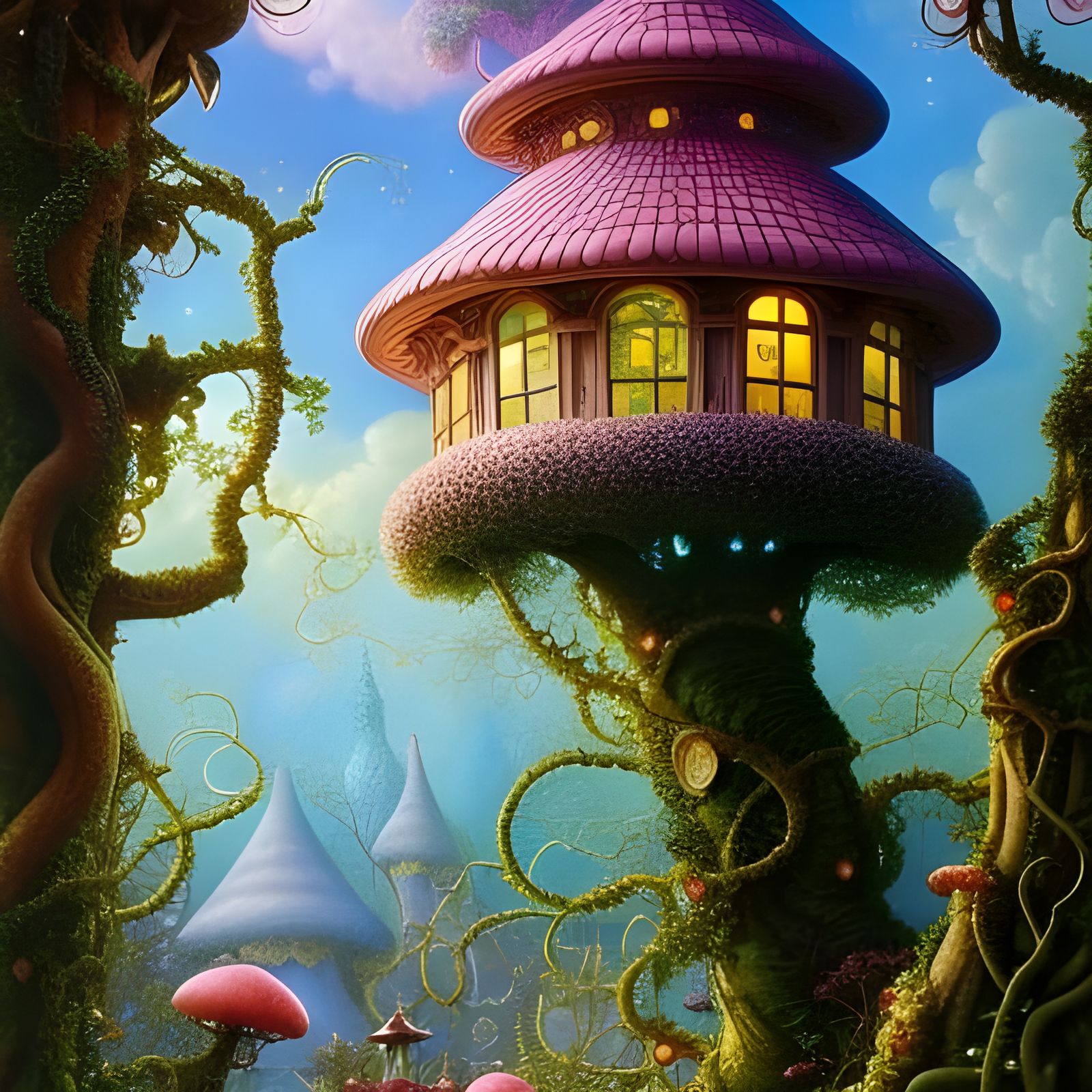 Elven Treehouse - AI Generated Artwork - NightCafe Creator