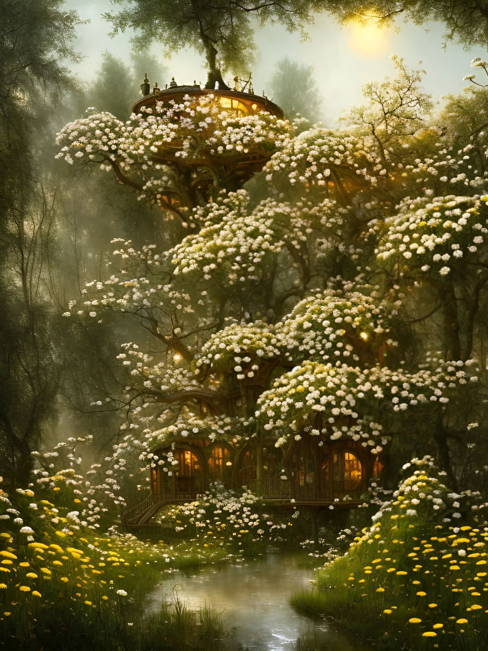 Spring Treehouse - AI Generated Artwork - NightCafe Creator