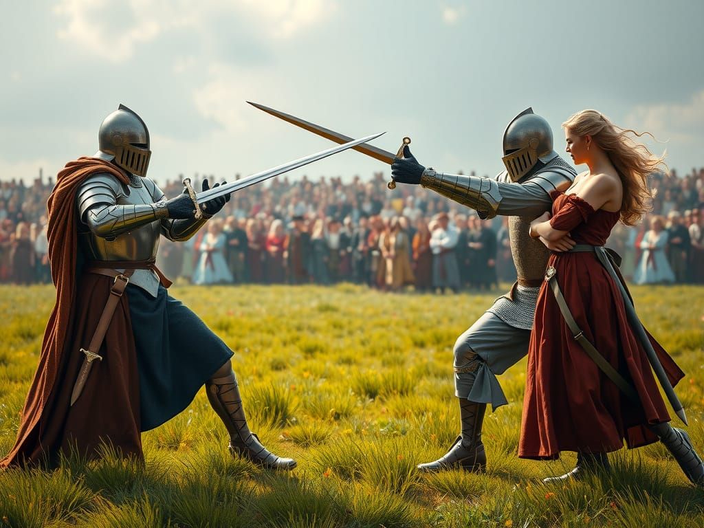 Medieval Knights Engage in Epic Sword Fight - AI Art