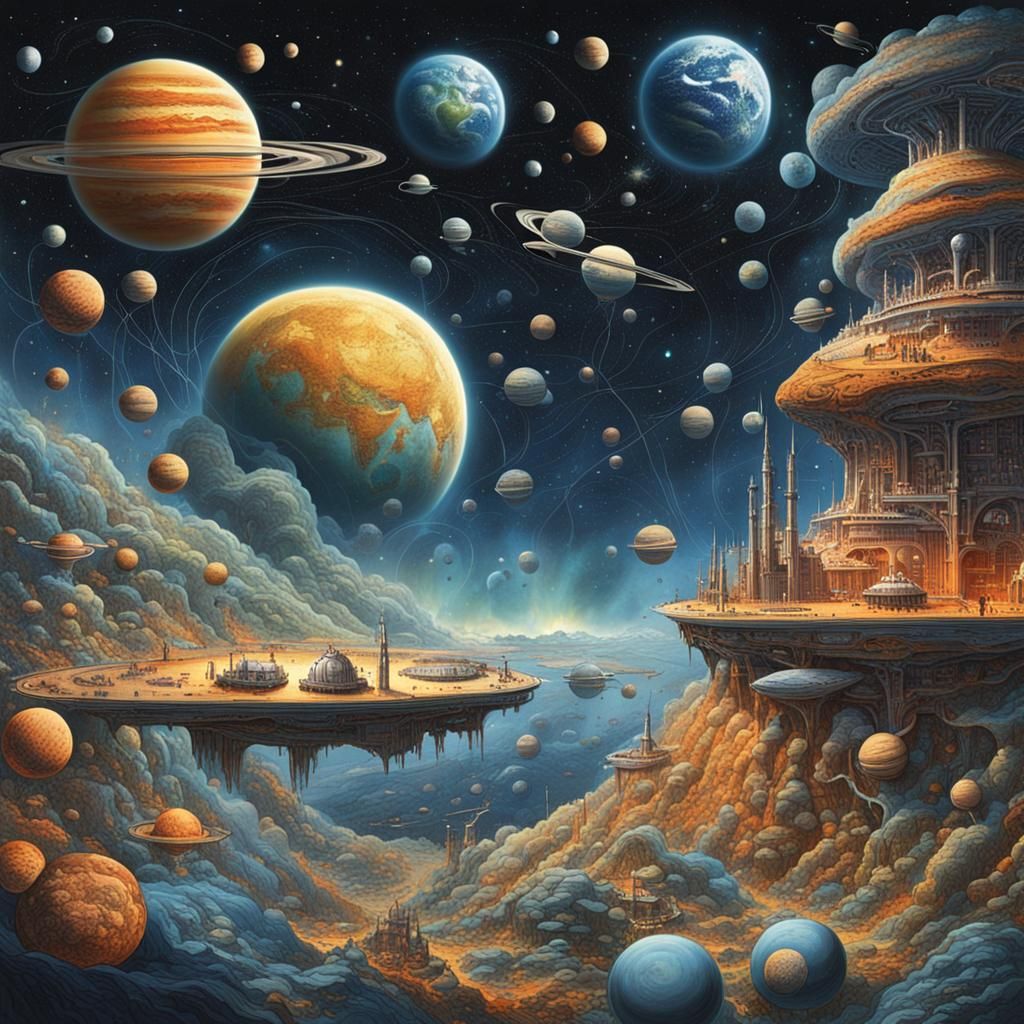 Imaginative scenes showcasing the exploration of outer space, intricate biological processes, or ...