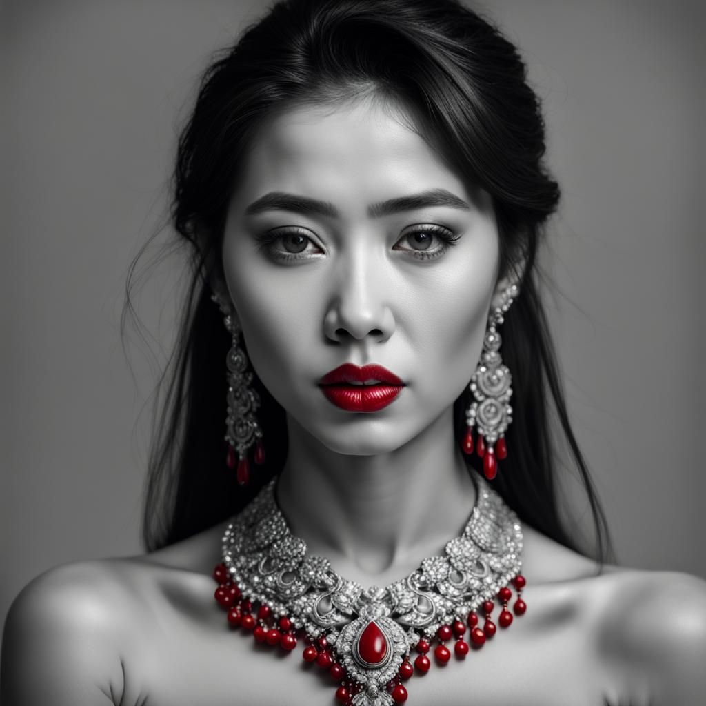 Red Lipstick and Rubies - Selective Colors - AI Generated Artwork - NightCafe Creator